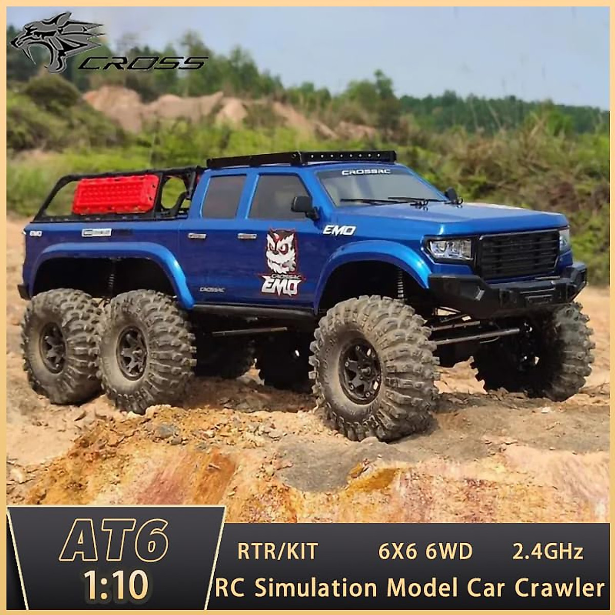 wheelfun CROSSRC 6WD RC Off-Road Truck Pickup 1/10 6X6 AT6 Remote Control Electric Climbing Cars Rock Crawler 2Speed Gearbox Motor ESC Servo Light Hobby Grade Pickup for Adults