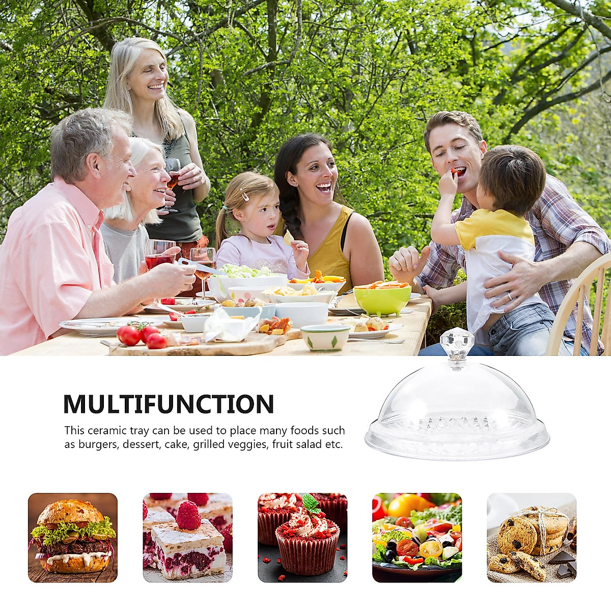 BESTonZON Dessert Display Tray, 8.27x8.27x5.91in Square, Transparent Polypropylene Tray with Acrylic Lid, Shatterproof Servingware for Food, Ideal for Christmas, Easter, Anniversary, Birthday