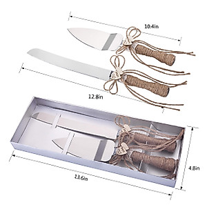 Rustic Wedding Cake Knife and Server Set-ULA Natural Burlap Twine Handle Wood Heart Cutlery for Wedding Gift,Cake Cutting Set for Wedding Rustic Wedding Decor (Burlap)