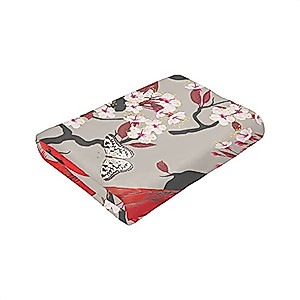 LodiSFOA Lightweight Microfiber Plush Throw Blanket Air Conditioner for Couch Bed Sofa Travel All Seasons… (Cardinals Birds Cherry Flowers, 40"×50")