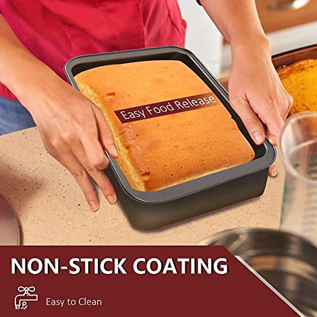 LINKLIFE Non Stick Baking Pans Set 5+1 Piece, Carbon Steel Bakeware Sets w/Oven Mat, Square Cake Pan, Cookie Sheet, Deep Roasting Pan, XL Cup Muffin, Deep Roasting Pan, Loaf Box
