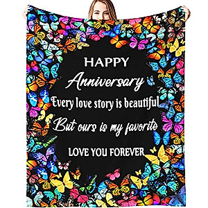 ZCBEQ Wedding Anniversary Blanket Gifts Couple Romantic Anniversary Throw Blanket Happy Anniversary for Him Her Wife Husband Parents 60"X50"