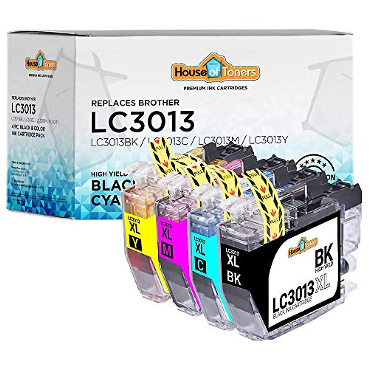 HouseOfToners Compatible Ink Cartridge Replacement for Brother LC3013 XL LC3011 LC3013BK LC3013C LC3013M LC3013Y for MFC-J491DW MFC-J497DW MFC-J895DW (1B/1C/1M/1Y, 4PK)