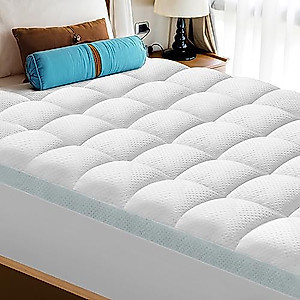 MASVIS Dual Layer 4 Inch Memory Foam Mattress Topper California King Size, Medium Support, 2 Inch Cooling Gel Memory Foam & 2 Inch Viscose Made from Bamboo Pillow Top Cover for Back Pain, Breathable