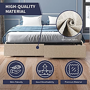 ijuicy Cal King Bed Frame with Storage Drawers.Upholstered Platform Bed Without Headboard,Wood Slat Support,Footboard with Drawer.No Box Spring Needed/Easy Assembly(Cal King,Beige)