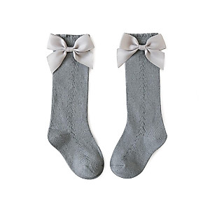 Taous Assam Baby Girls Knee High Socks Toddler Mesh Bowknot Breathable Dress Socks Little Girls Cotton Tube Stockings 5-Packs Bow Size 0-12 Months