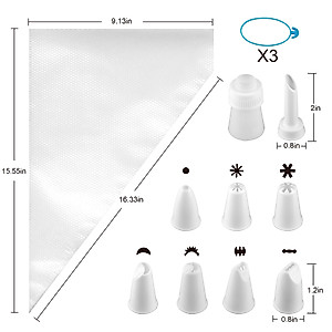 Weetiee Pastry Bag - 100 Pieces 16 Inch [Extra Thick] Disposable Piping Bags Set with 8 decorating tips, 1 coupler and 3 Bag Ties for Cake Decorating Royal Frosting