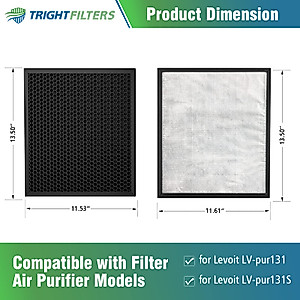 LV-PUR131 Filter Replacement, H13 True HEPA Filter for LEVOIT Air Purifier LV-PUR131, Activated Carbon Filter Set Compatible with LEVOIT LV-PUR131S, LV-PUR131-RF