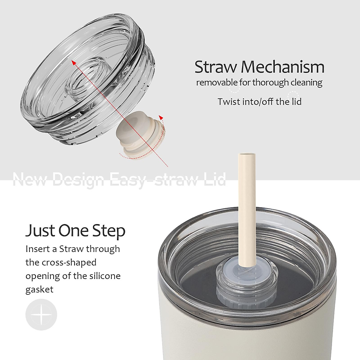 VIMOZTOM Insulated Tumbler with Lid and Straw, 20 oz Double Wall 18/8 Stainless Steel Travel Coffee Mug, To Go Iced Coffee Cup, Spill Proof, Dishwasher Safe (Beige)