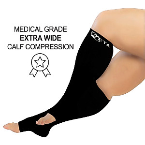 Zeta Wear Plus Size Open Toe Leg Sleeve Support Socks - Wide Calf Compression Open Toe Socks Men and Women Amazing Fit, Travel, Flight Socks, Compression & Soothing Relief, 1 Pair, Size 3XL, Black