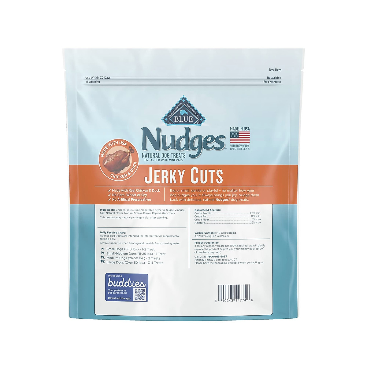 Blue Buffalo Nudges Jerky Cuts Natural Dog Treats, Chicken and Duck, 36oz