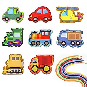 Zonon 8 Pieces Kids Lacing Cards Sewing Cards in 8 Patterns Lacing Games for Developing Imagination Education Supplies Children Sewing Game Favors (Transportation Style)