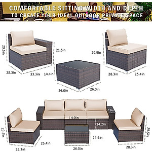 ALAULM Patio Furniture Sets 6 Pieces Patio Sectional Outdoor Furniture Patio Sofa Chairs Set All Weather PE Rattan Wicker Couch Conversation Set with 5 Khaki Thickened Cushions & Coffee Table