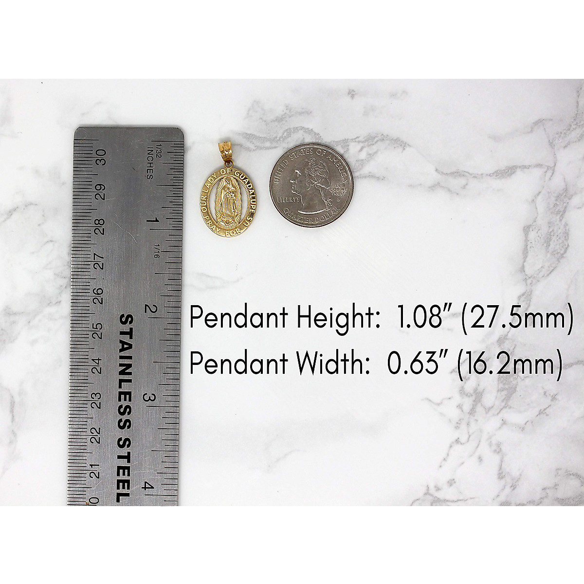 CaliRoseJewelry 10k Our Lady of Guadalupe Pray for Us Oval Charm Pendant in Yellow Gold