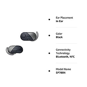 Sony True Wireless Bluetooth in Ear Headphones: Noise Cancelling Sports Workout Ear Buds - Cordless, Sweatproof Earphones, Built-in Microphone, Extra BASS WF-SP700N/B (International Version) Black