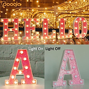 Pooqla LED Marquee Letter Lights, Light Up Pink Glitter Alphabet Letter E Sign Battery Powered for Night Light Birthday Party Wedding Girls Gifts Home Bar Christmas Decoration