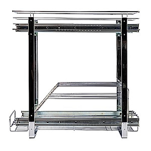 Household Essentials Glidez Multipurpose Chrome-Plated Steel Pull-Out/Slide-Out Dual-Sliding Storage Organizer for Cookware and Bakeware - 2-Tier Design - Fits Standard Size Cabinet or Shelf, Chrome