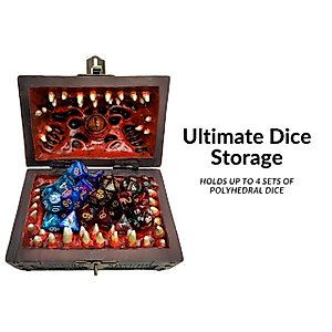 Galdor's Guild Mimic Dice Chest Storage Box | Free Lock & Key | Compatible with Dungeons & Dragons Players, Dungeon Master/DM RPG Gaming | Holder Vault Case | Holds 4 Sets of Polyhedral Dice (Regular)
