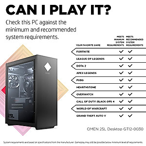 OMEN - GT12-0030 25L Gaming Desktop PC, AMD Radeon RX 5500, AMD Ryzen 7 3700X, HyperX 16GB DDR4 RAM, 512GB PCIe NVMe SSD, Windows 10 Home, VR Ready, RGB Lighting (GT12-0030, 2020 Model) Shadow Black