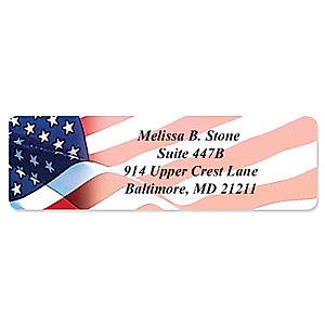 Proudly American Flag Personalized Return Address Labels with Elegant Dispenser - Roll of 250 Custom USA Stickers