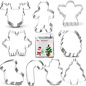 Christmas Cookie Cutter Set-9 piece-Gingerbread Men, Snowflake, Reindeer, Angel, Christmas Tree, Snowman, Santa Face and More Cookie Cutters molds