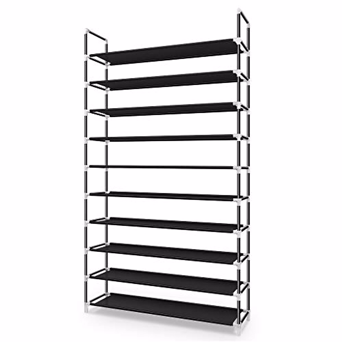 Awenia 10 Tiers Shoe Rack Organizer 60 Pairs,Adjustable Shoes Shelf Tower Metal Tall for Closet with Spare Parts,DIY Assembly, Black