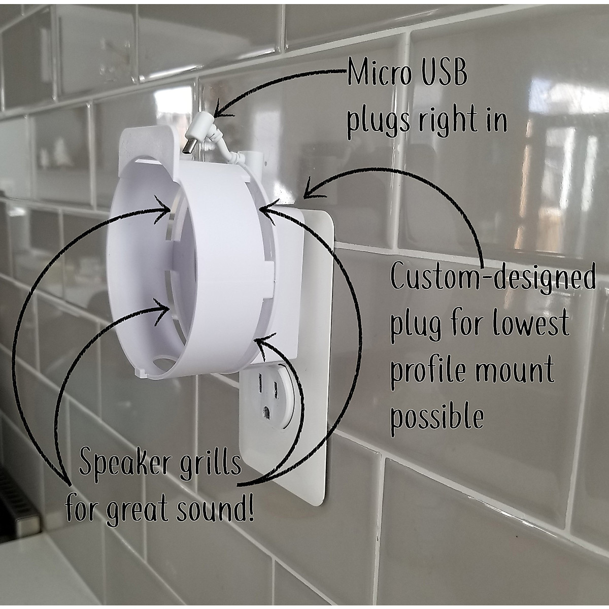 Dot Genie Deluxe Mount for Amazon Echo Dot 2nd Generation Alexa: The Simplest and Cleanest High-End Outlet Wall Mount Hanger Stand for Kitchen and Bathroom Speakers (Black)