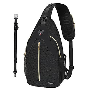 MOSISO Sling Backpack Small Hiking Daypack for Women Men, Rhombus Quilted Crossbody Sling Bag with Front Vertical Pocket & Removable Strap One Shoulder Chest Bag, Black