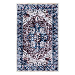 Topotdor Washable Rugs 6x9 Vintage Area Rugs Non-Slip Area Rugs Low Pile Floor Carpet Printed Soft Durable Stain Resistant Foldable Rugs Living Room Dining Room Bedroom,Burgundy