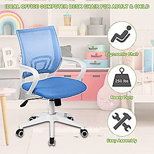 Geniqua Ergonomic Office Chair Mesh Desk Chair Computer Chair Lumbar Support Modern Rolling Adjustable Swivel Task Chair for Home Office, Blue