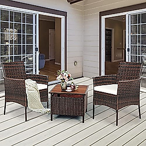 Tangkula 2 Pieces Patio Wicker Chair, Outdoor PE Rattan Armchairs with Removable Cushions, Patio Dining Resin Wicker Chairs for Garden, Poolside, Lawn, Porch and Backyard (Mix Brown)