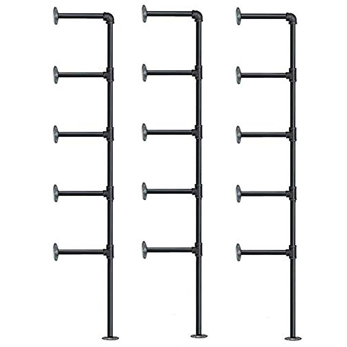 Kaler Black 5-Tier Industrial Pipe Shelves Piping Wall Bookshelf Easy to Install 68”H (3)