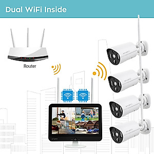 xmartO Solar Powered Wire-Free 4MP Home Solar Security Camera Wireless System with Screen(All-Weather Solar Charge, AI Motion Detection,Spot Light and Siren,SD & Cloud Storage