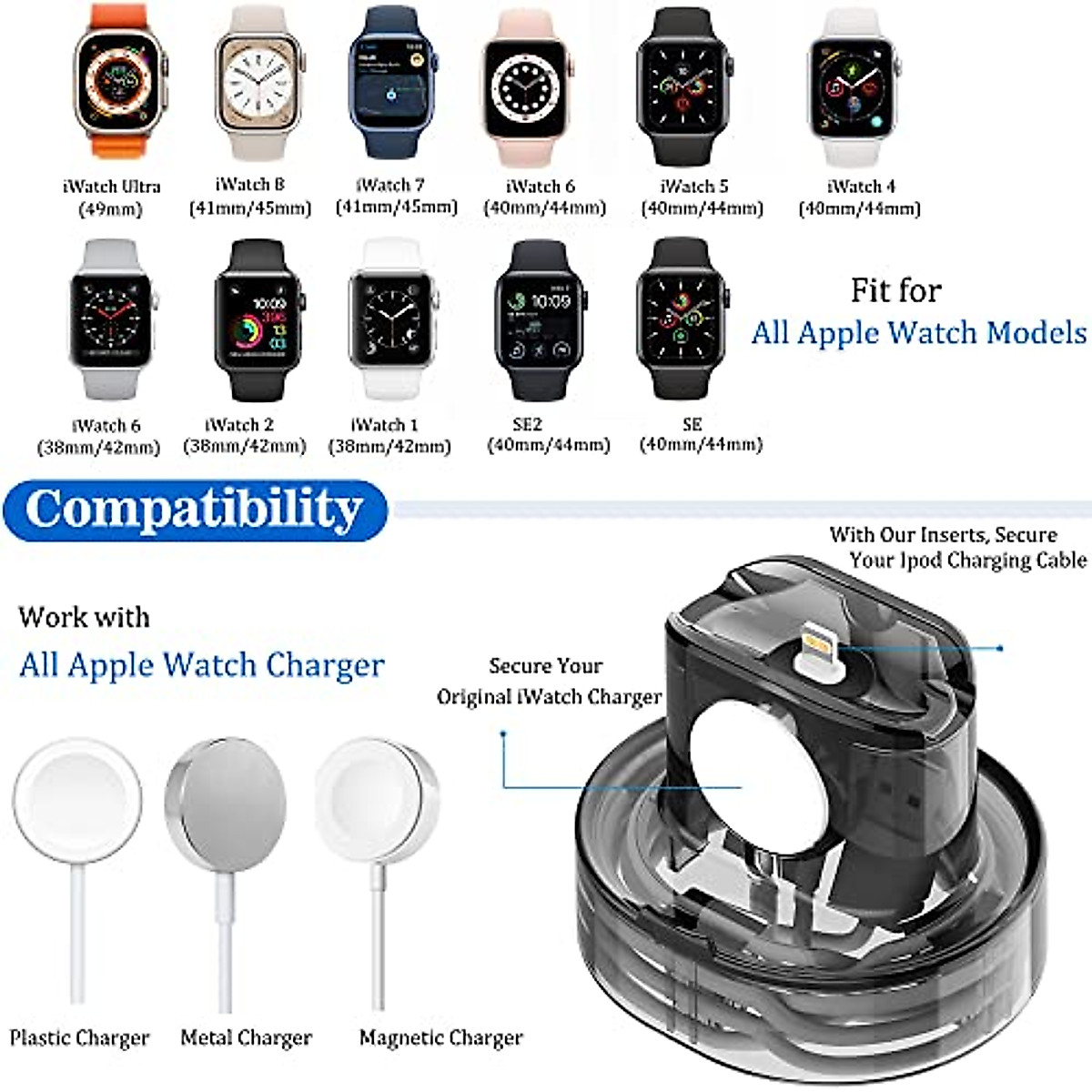SOKUSIN Charger Stand for Apple Watch Series - 8/Ultra/SE2/7/6/SE/5/4/3/2/1 49/45/44/42/41/40/38mm and AirPods 1/2/3/Pro, iWatch Apple Watch Charging Stand Dock Holder, Support Nightstand Mode