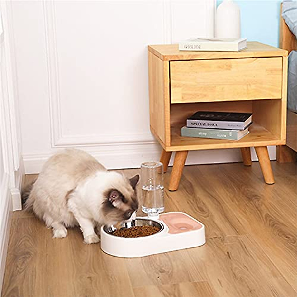 ZLXDP Double Pet Bowls Dog Food Water Feeder Pet Drinking Dish Feeder Cats Puppy Feeding Supplies Small Dog Accessories Stainless Steel (Color : Blue)