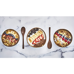 Coconut Bowls and Coconut Spoons Gift Set (Set of 4 Coconut Bowls + 4 Wooden Spoons) - 100% Natural - Vegan - Hand Made - Eco Friendly - Made from Reclaimed Coconut Shells - Bowls For Eating