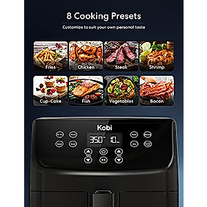 Kobi Air Fryer, XL 5.8 Quart,1700-Watt Electric Hot Air Fryers Oven & Oilless Cooker, LED Display, 8 Preset Programs, Shake Reminder, for Roasting, Nonstick Basket, ETL Listed (100 Recipes Book Included) (Black)