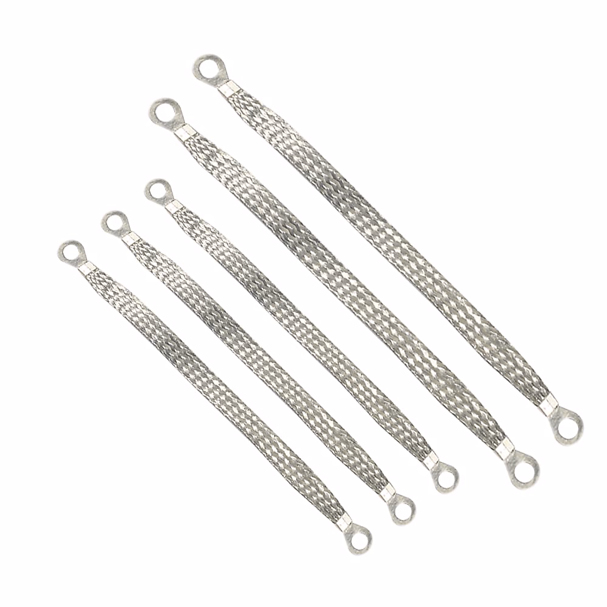 Universal Flat Braided Copper Ground Strap,Professional Vehicle Grounding Cable Straps with Terminals Plugs,Tinplate Silver Color Automotive Engine Copper Ground Strap for Most Cars