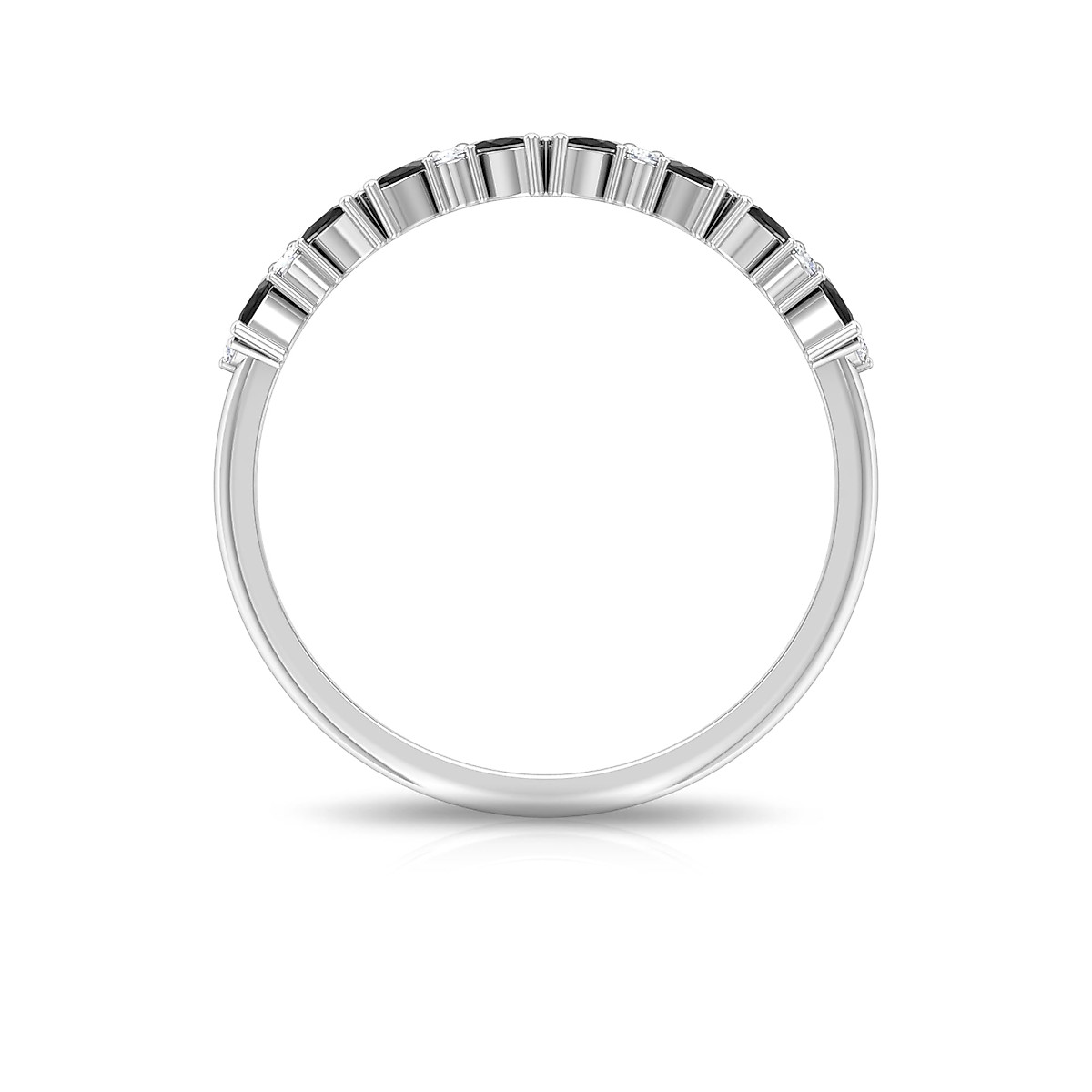 Lab Created Black and White Diamond Ring, Marquise Cut Created Black Diamond Semi Eternity Ring, 14K White Gold, Size:US 8.00