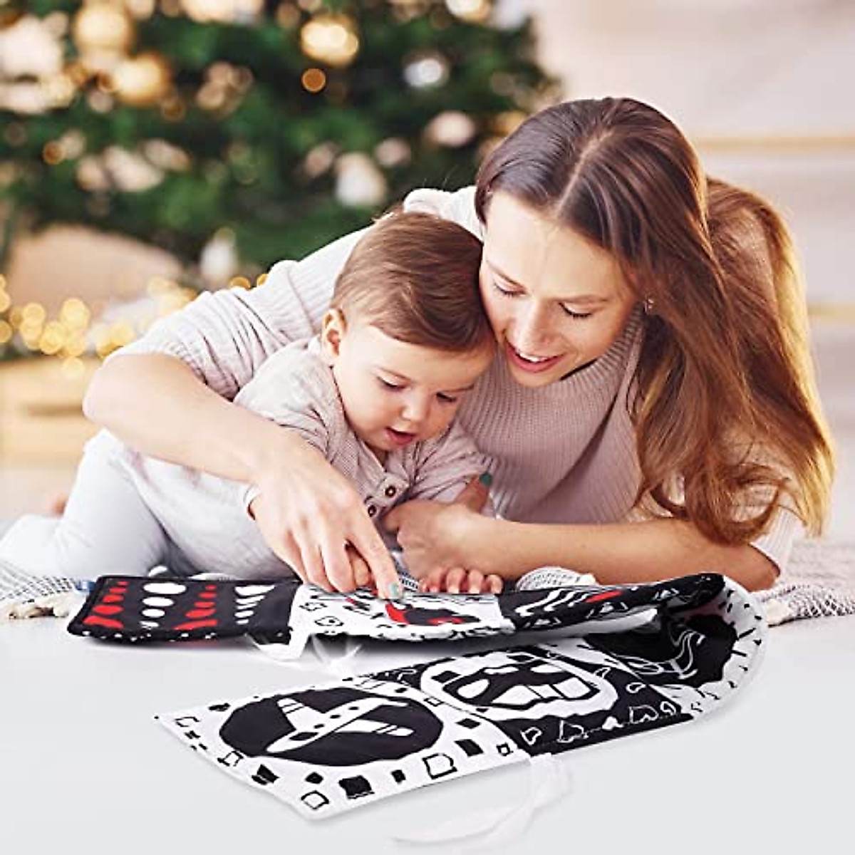 Vicloon Black and White Baby Toys, High Contrast Baby Book for Newborn 0-3 3-6 Months, Infant Tummy Time Toys, Early Education Sensory Toys, Visual Stimulation Folding Cloth Book for Boys Girls