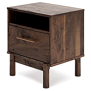 Signature Design by Ashley Calverson Modern 1 Drawer Nightstand with Open Cubby, 21.18" Tall, Dark Brown