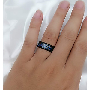 ringheart Couple Rings Black Plated Round cut Blue Cz Womens Wedding Ring Sets Stainless Steel Men Wedding Band