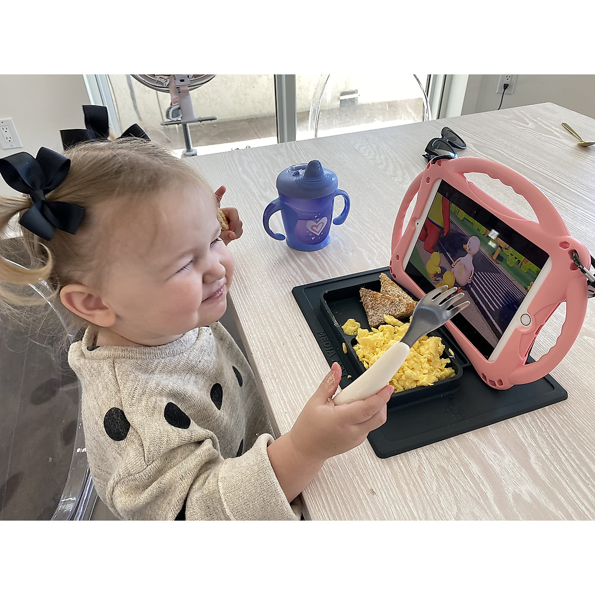 Media Mat - Silicone Food Placemat with Built-in Tablet/Phone/Media Stand for Kids, Toddler, Baby (Charcoal) Dishwasher Safe, Easy to Clean