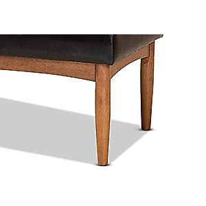 Baxton Studio Daymond Mid-Century Modern Dark Brown Faux Leather Upholstered and Walnut Brown Finished Wood Dining Bench