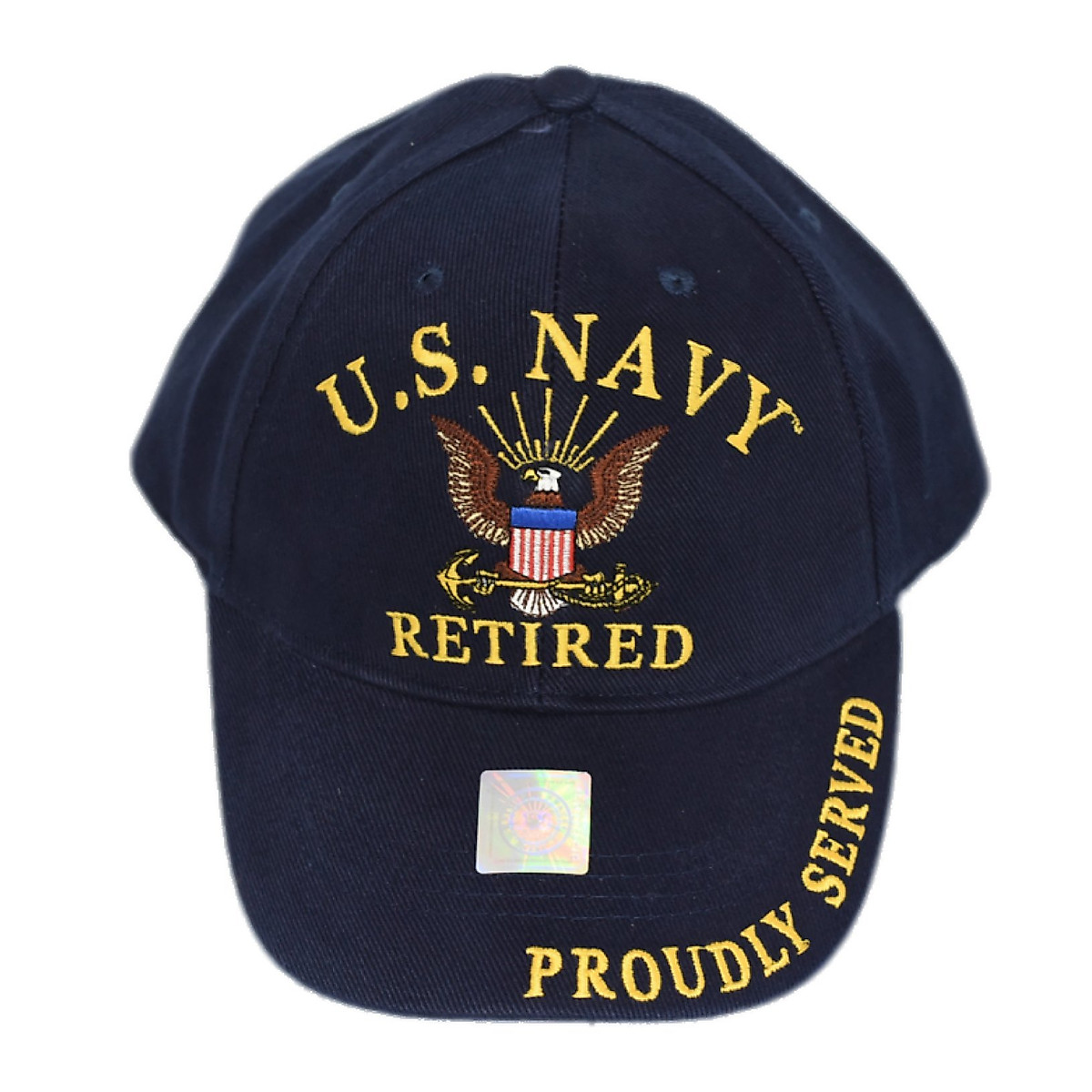 MWS U.S Navy Retired Proudly Served Navy Blue Embroidered Cap Hat