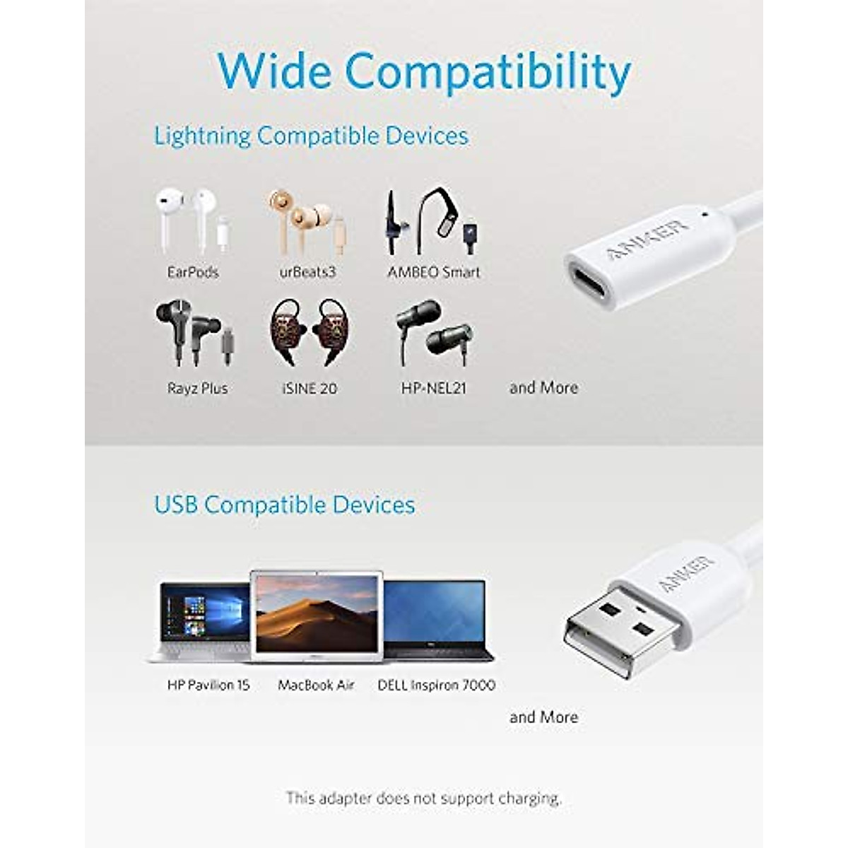 Anker USB-A to Lightning Audio Adapter Cable, MFi Certified Female Lightning Dongle, Supports Volume Control and Mic for Headphones, Earphones, Earbuds, and More.