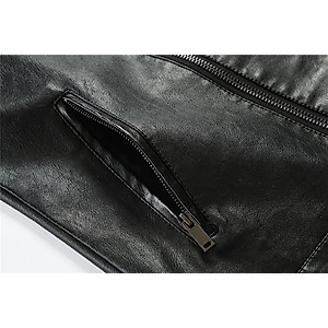 Maiyifu-GJ Men Faux Leather Motorcycle Jacket Vintage Notched Lapel Pu Biker Coat Lightweight Asymmetric Zipper Slim Outwear (Black,Medium)