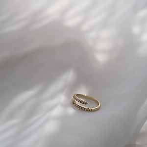 espere 18K Gold Plated Wrap Ring | Pave Dome Open Ring Ajustable | Statement Spiral Gold Stackable Band