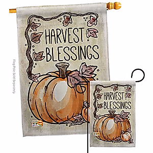 Breeze Decor Harvest Blessings Garden House Flags Set Falltime Autumn Scarecrow Pumkins Sunflower Leaves Season Autumntime Gathering Small Decorative Gift Yard Banner Double-Sided Made in USA 28 X 40