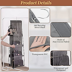 Ceuku Hanging Handbag Organizer 2 Pcs Hanging Purse Organizer with 8 Easy Access Pockets Dustproof Hanging Bag Organizer for Purse Handbag, Purse Organizer for Closet Space Saving Grey 46” L x 13.8” W